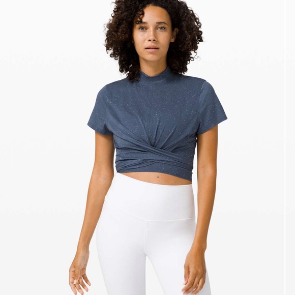 lululemon athletica | Tops | Lululemon Time To Restore Mock Neck Short Sleeveiron Blue White ...